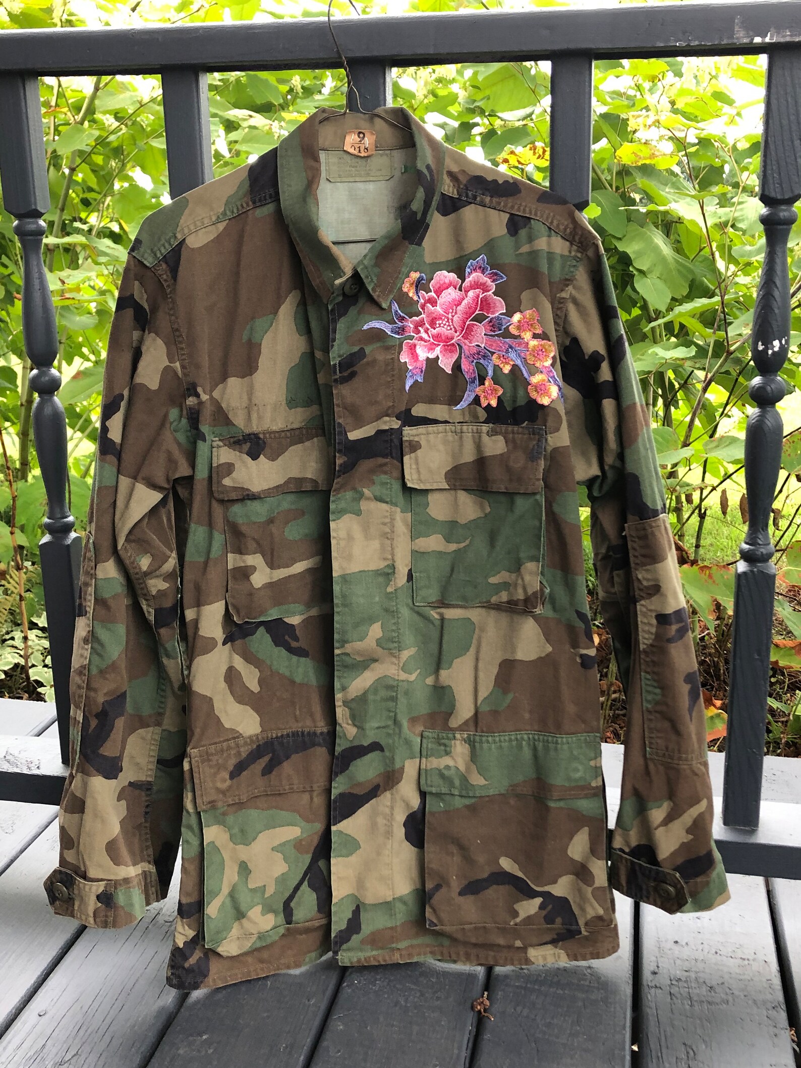 Army Surplus Camouflage Shirt Emblazoned With Appliqué Flowers - Etsy