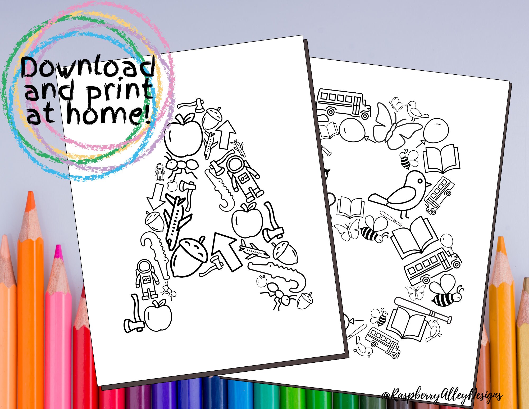 Alphabet Coloring Pages Digital Coloring Book Printables Preschool ...