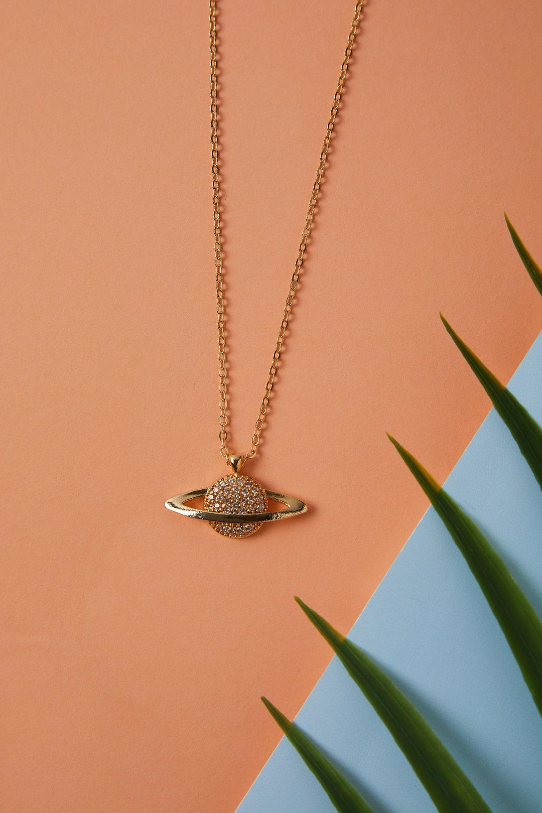 Gold Planet Pendant Necklace, Saturn Necklace, Celestial Necklace ...