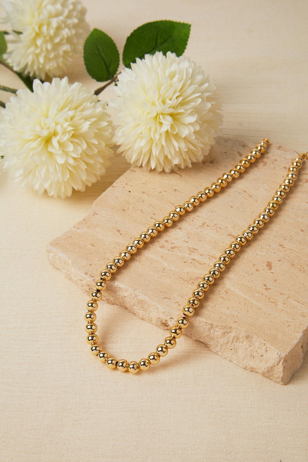 Gold Chain Necklace, Bead Necklace, Ball Bead Chain, Everyday Necklace ...