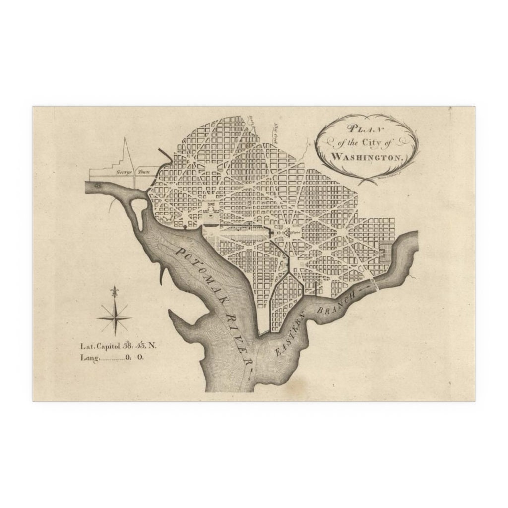 1794 Map Plan of Washington DC Vintage Reproduction Poster - Etsy