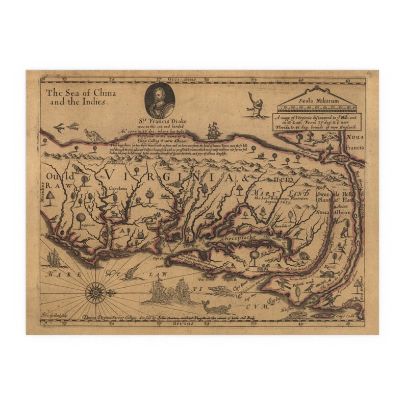 1667 Map of Virginia and Chesapeake Bay Vintage Reproduction Poster - Etsy
