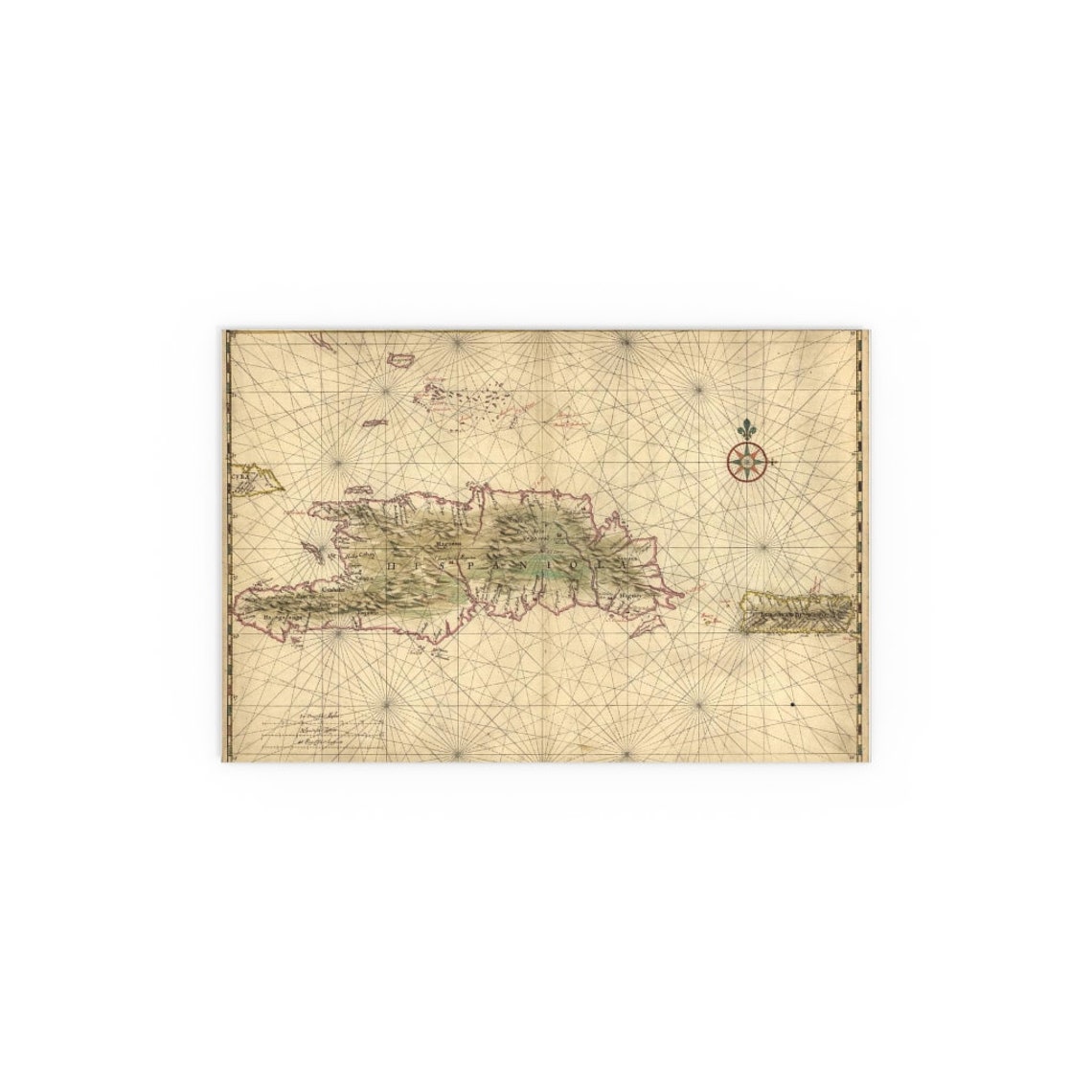 1639 Map of Hispaniola and Puerto Rico Islands Vintage Reproduction ...