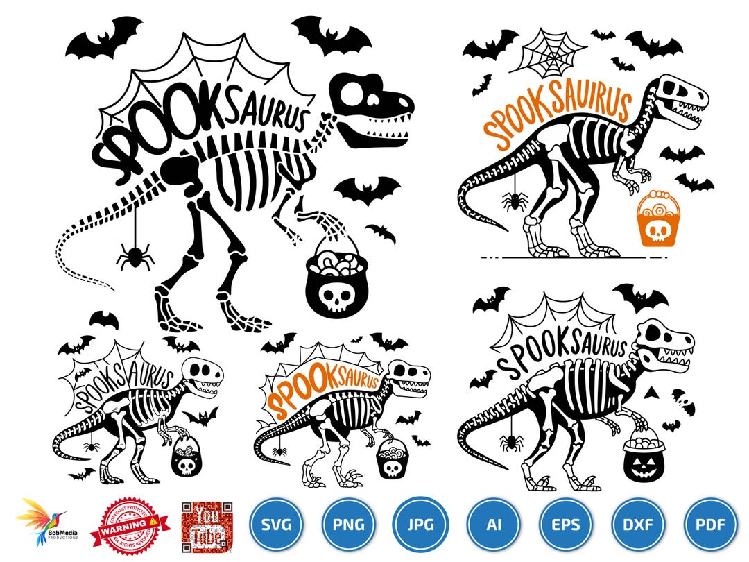 Spooky Saurus Rex Svg Png Bundle, Halloween Dinosaur Svg, T-rex ...