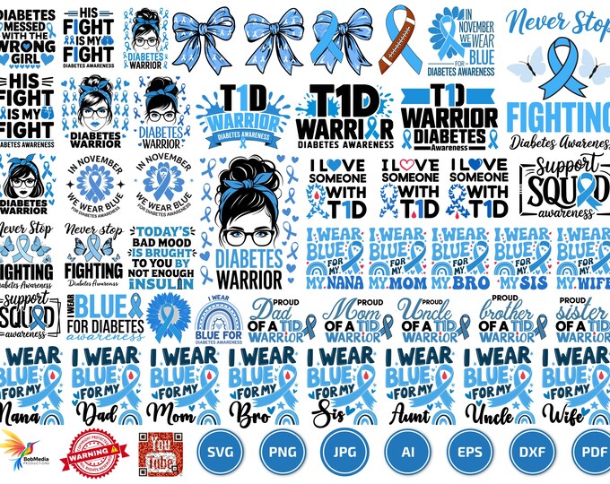 Diabetes Awareness Svg Png Bundle, in November We Wear Blue for ...