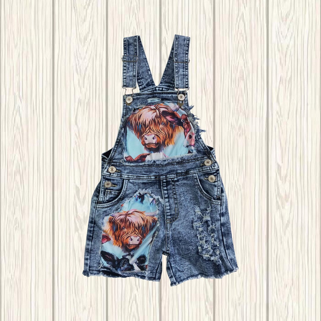 Highland Cow Denim Overallcow Romper Jumpsuitfarm - Etsy