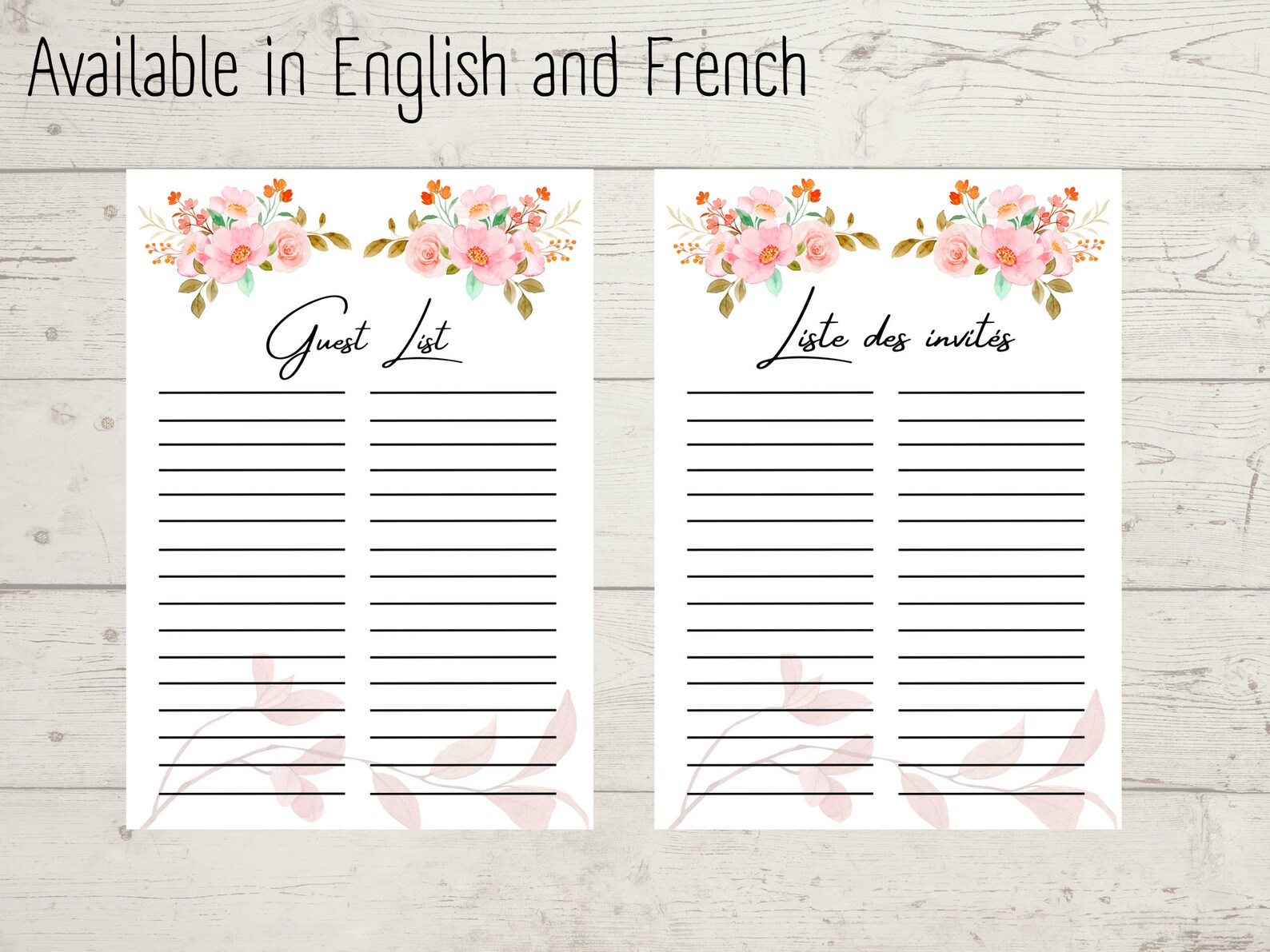 Guest List, Printable Guest List, Wedding, Printable Sheet, Instant ...