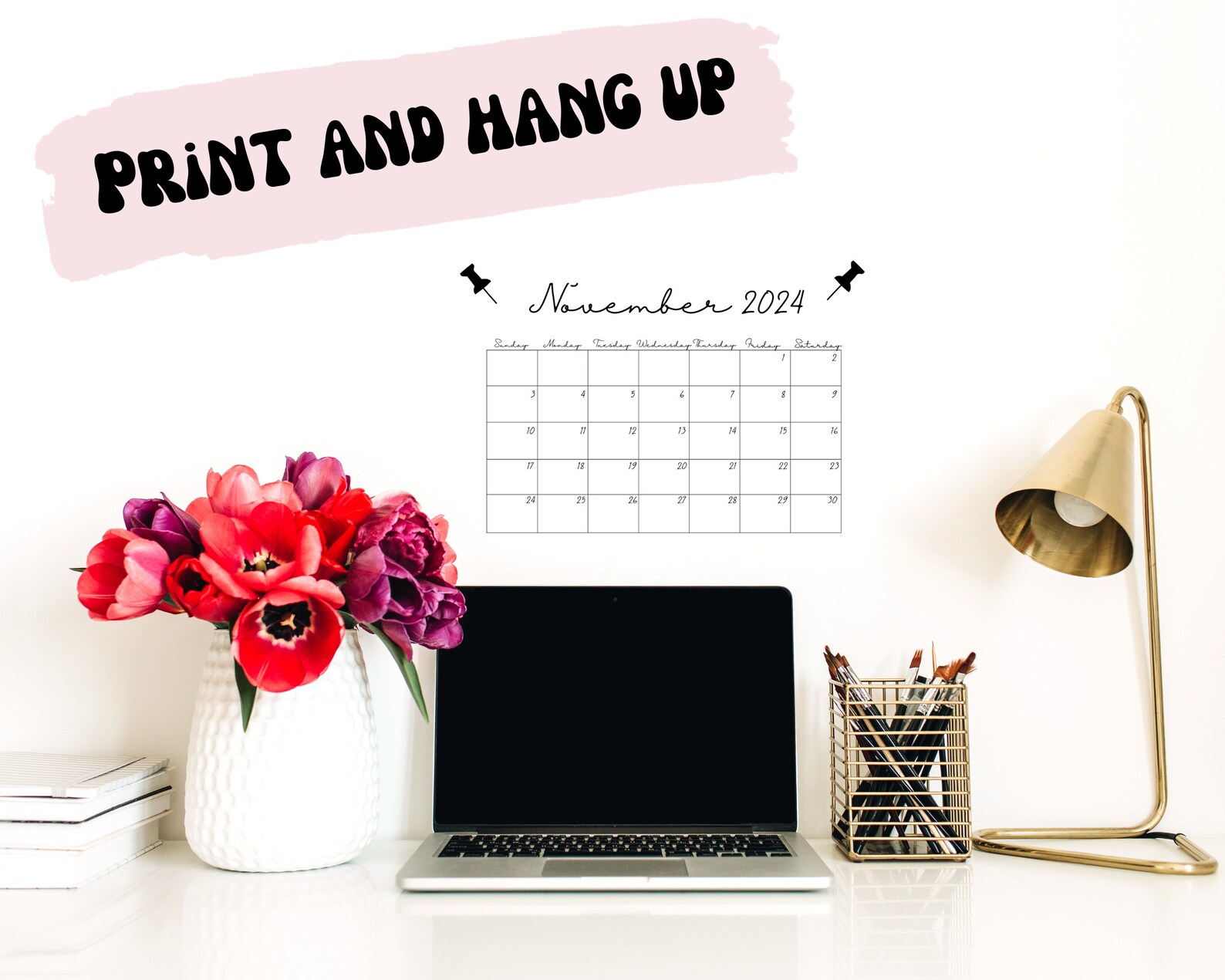 12 Month Calendar, Printable, Elegant, Digital Calendar, 2024 Calendar ...