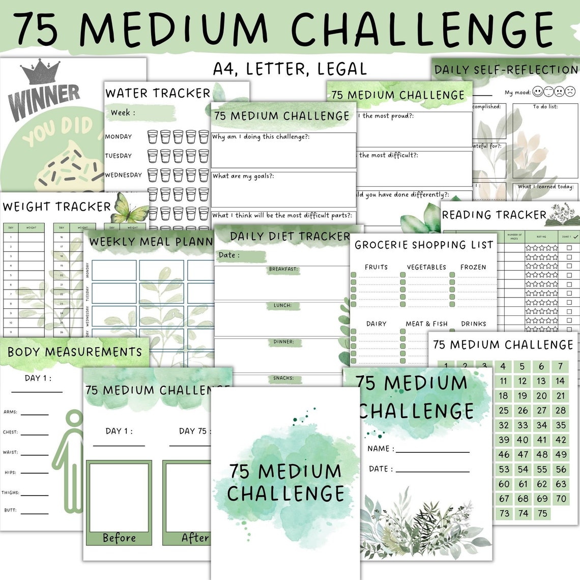 75 Medium Challenge Tracker, 75 Medium Challenge, Fitness Planner ...