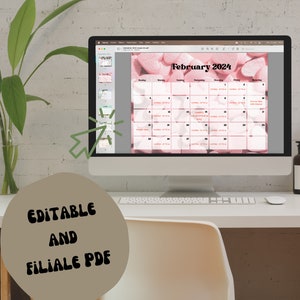 12 Month Calendar, Pink, Editable Template, Fillable, Digital Calendar ...