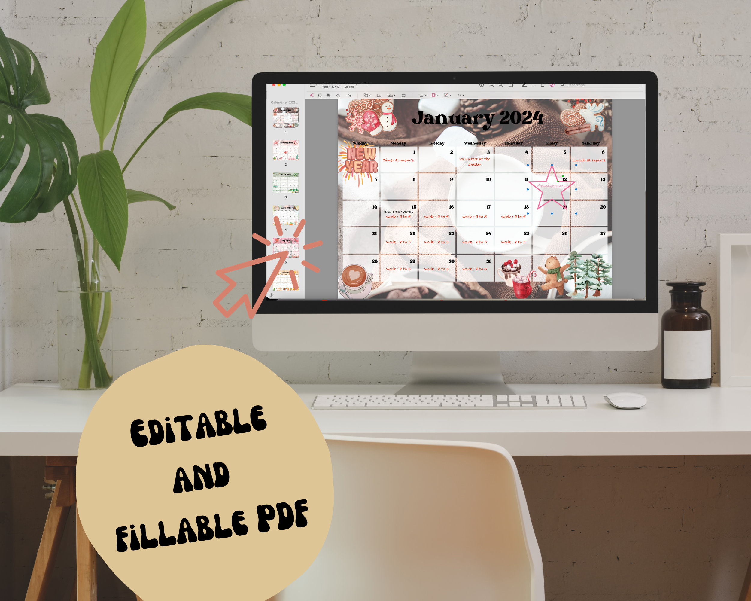 12 Month Calendar Editable Template Fillable Digital - Etsy