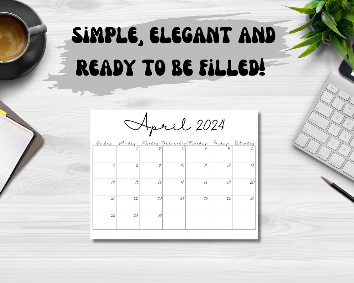 12 Month Calendar, Printable, Elegant, Digital Calendar, 2024 Calendar ...