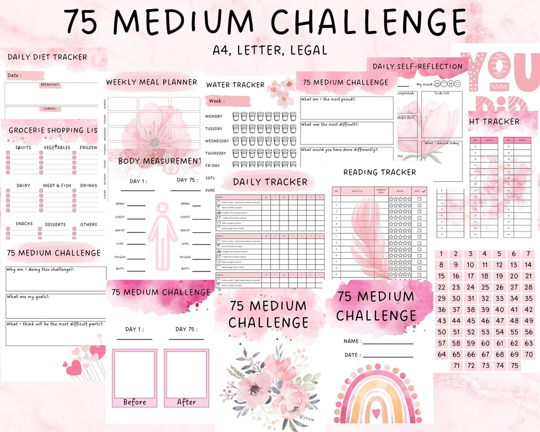 75 Medium Challenge Planner, 75 Medium Challenge, Fitness Planner ...