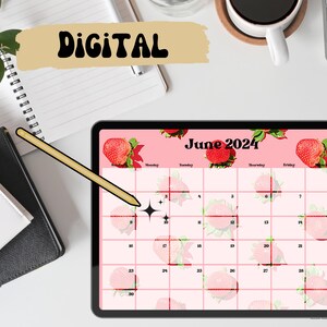 12 Month Calendar, Pink, Editable Template, Fillable, Digital Calendar ...