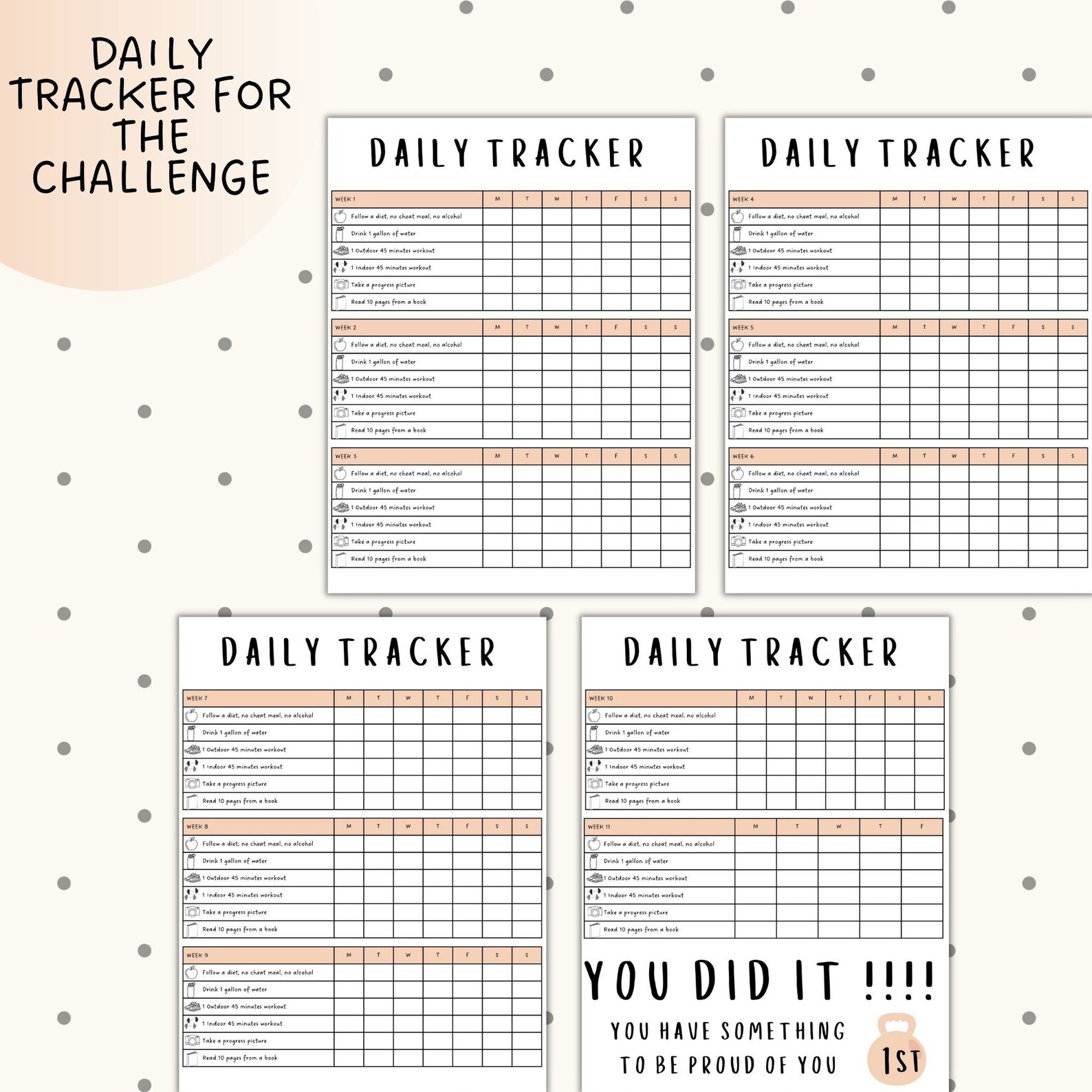 75 Hard Challenge Tracker, 75 Hard Challenge, Fitness Planner, Fitness ...