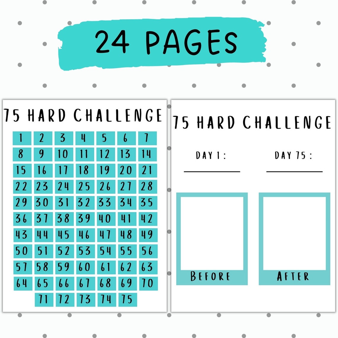 75 Hard Challenge Planner, 75 Hard Challenge, Fitness Planner, Fitness Tracker, Challenge ...