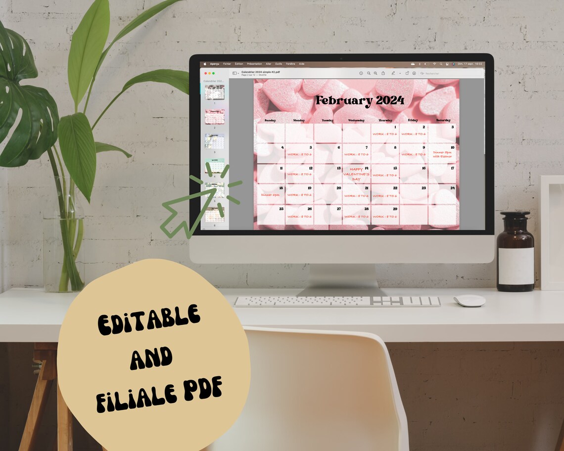 12 Month Calendar, Pink, Editable Template, Fillable, Digital Calendar ...