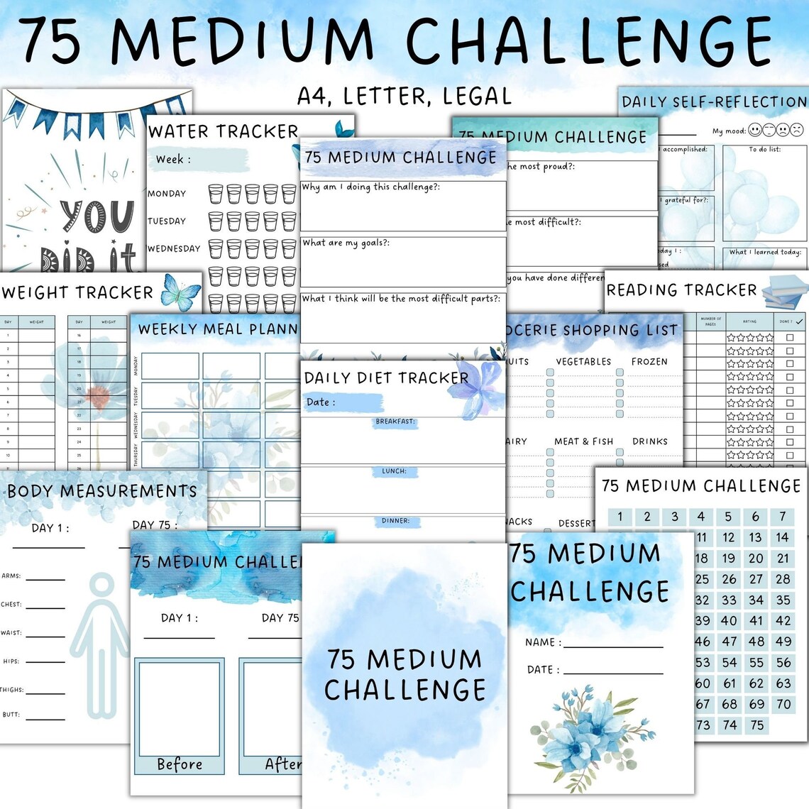 75 Medium Challenge Tracker, 75 Medium Challenge, Fitness Planner ...