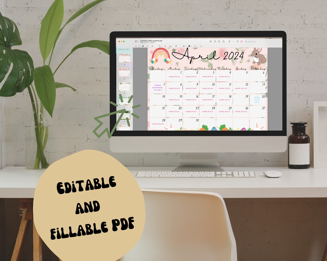 12 Month Calendar, Editable Template, Fillable, Digital Calendar, 2024 ...