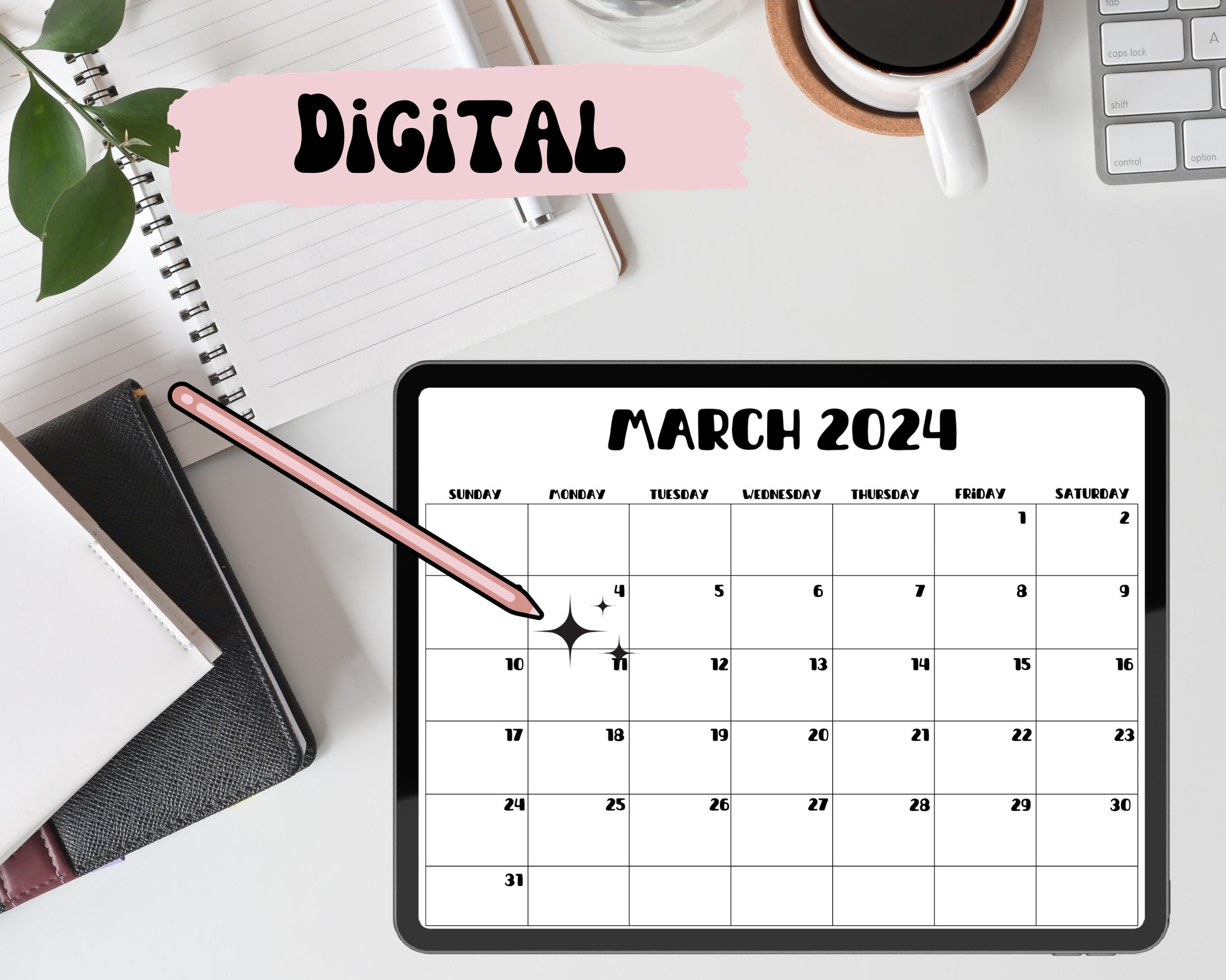 12 Month Calendar, Printable, Elegant, Digital Calendar, 2024 Calendar ...