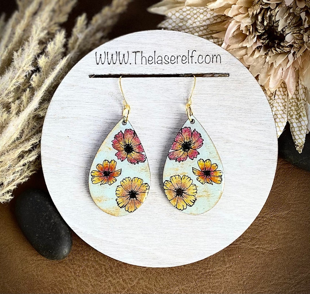 Hand Drawn Floral Tear Drop Earring SVG Glowforge Laser SVG File - Etsy