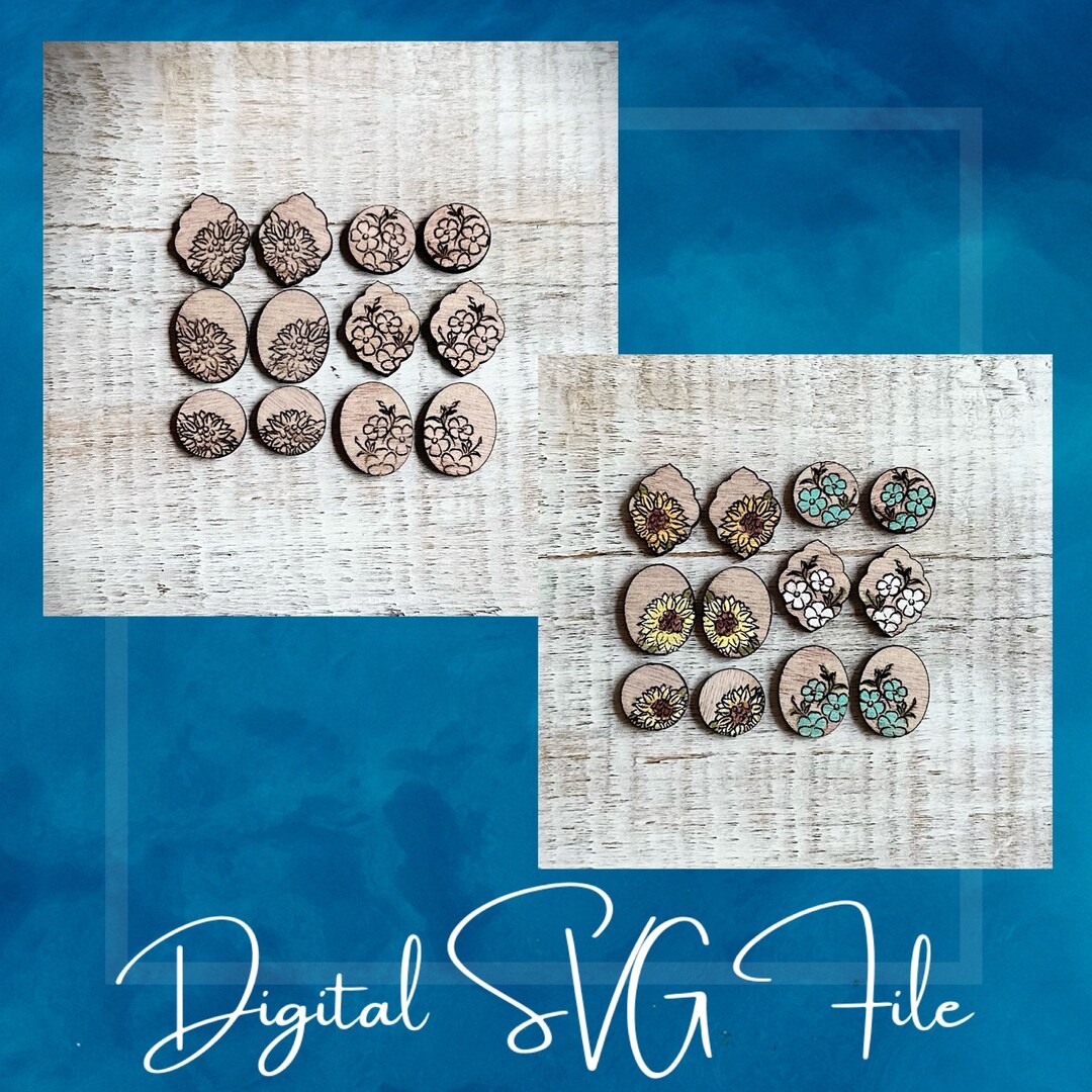 Hand Drawn *engraved* Floral Earring Stud SVG Glowforge Laser SVG File ...