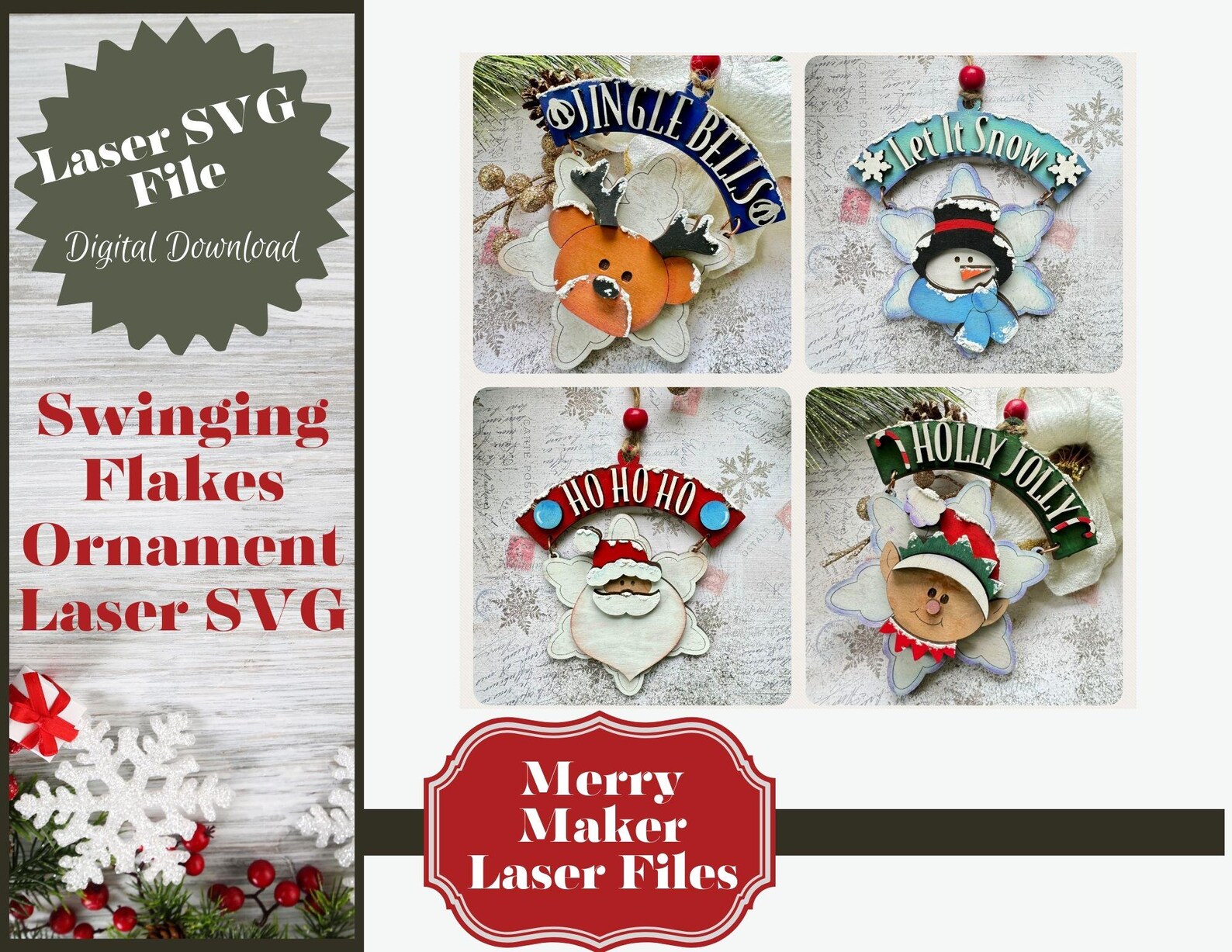 Swinging Flakes Christmas Ornament SVG Laser File - Etsy