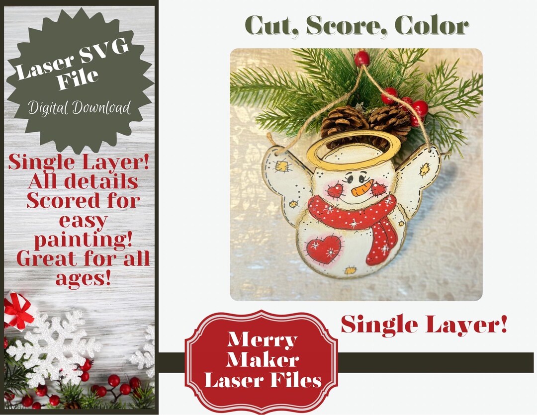 Snowangel Cut and Score Single Layer SVG Laser File - Etsy