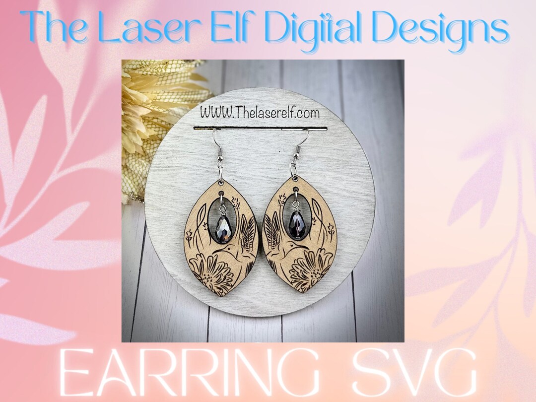 Hand Drawn *engraved* Hummingbird Floral Bead Drop Earring SVG ...