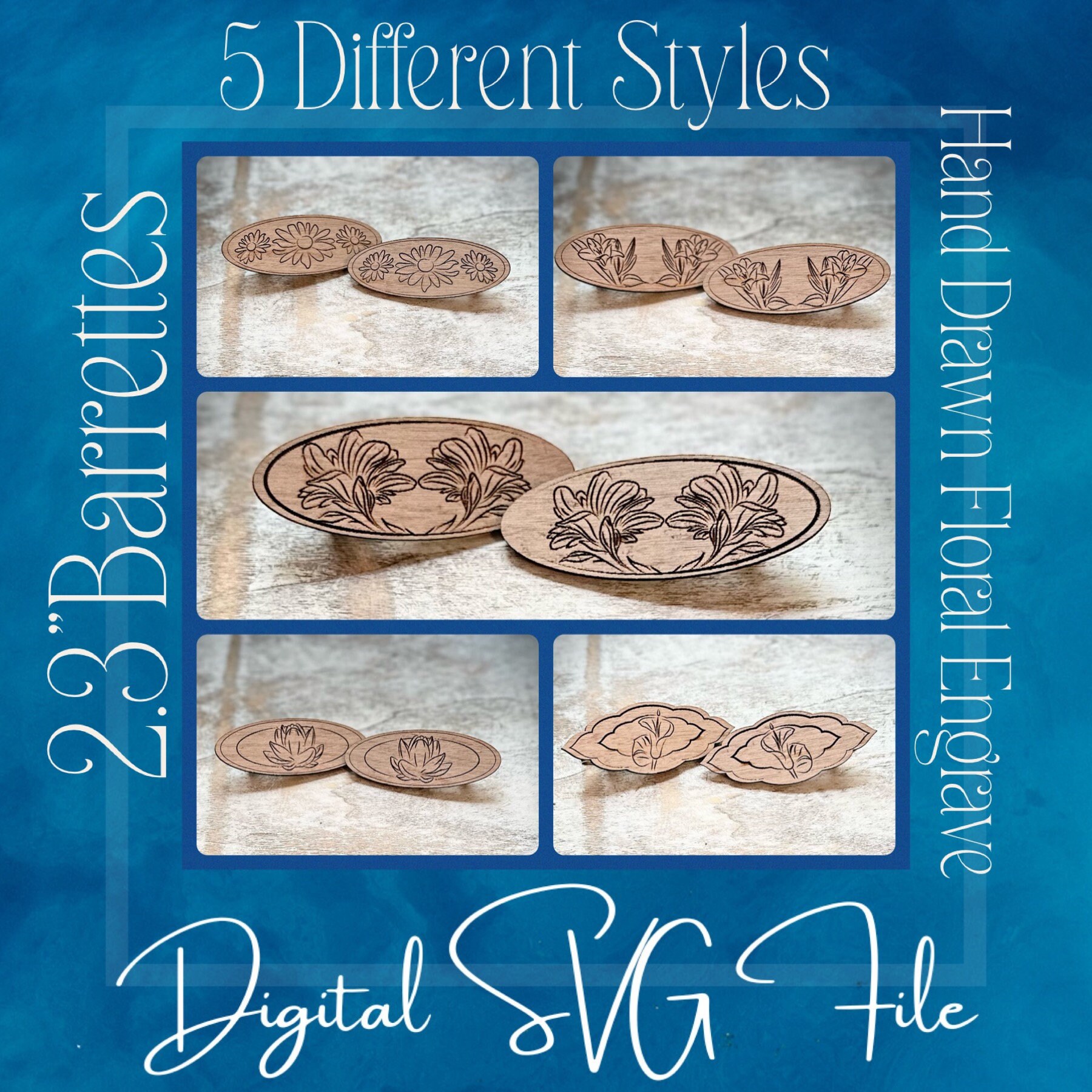 5 Floral Engrave Barrettes Digital SVG Laser File for - Etsy
