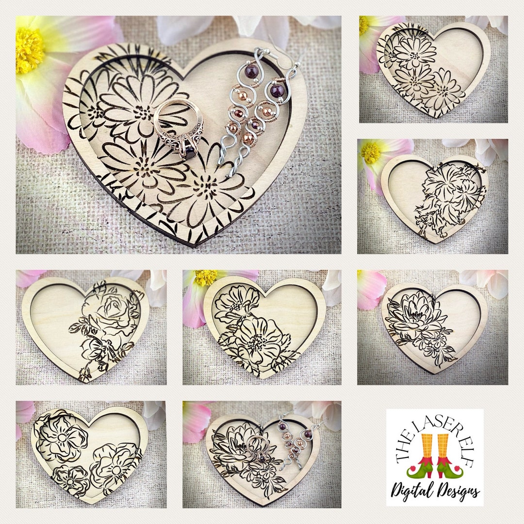 Hand Drawn Floral Engraved Trinket Ring Dish SVG Glowforge Laser SVG ...