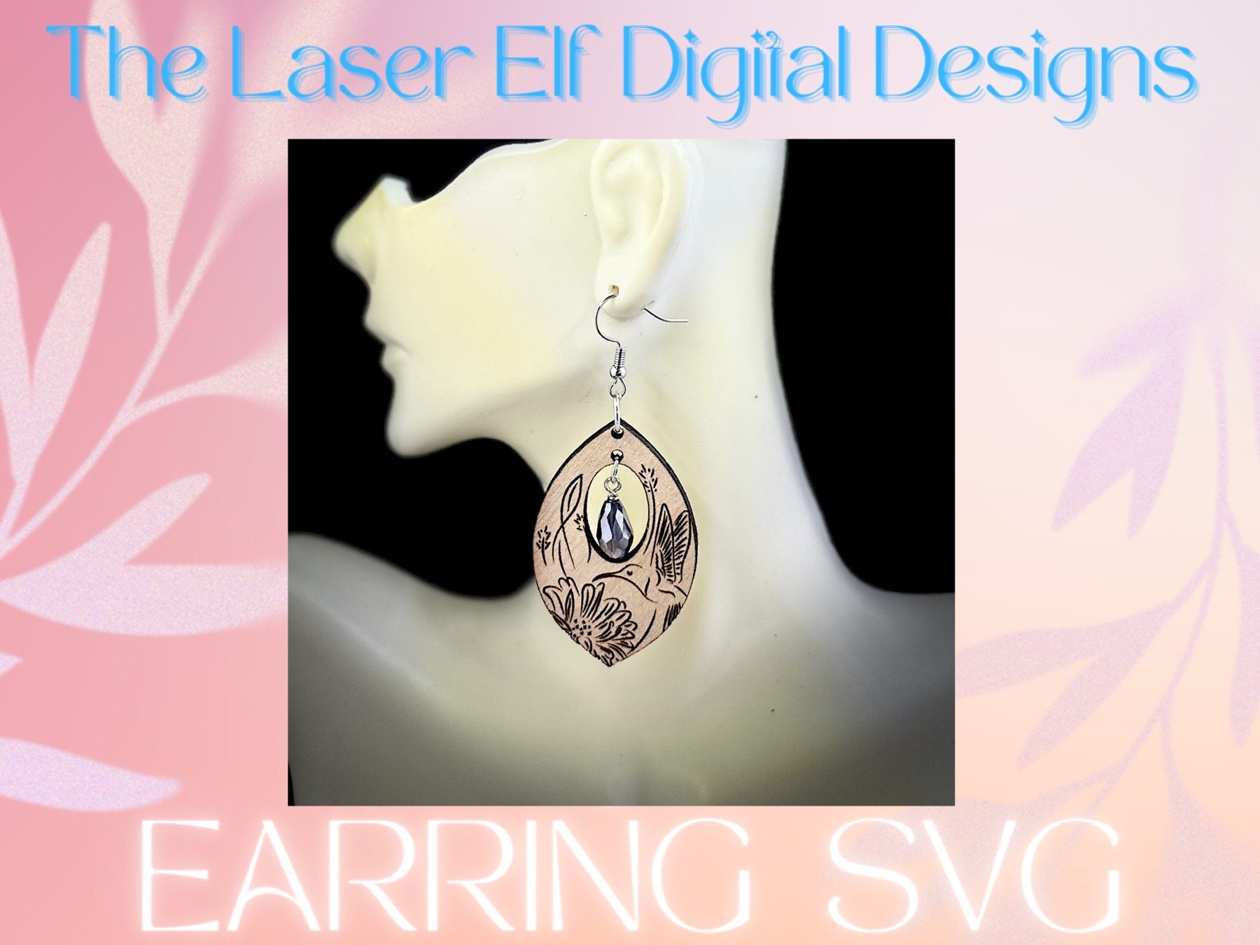Hand Drawn *engraved* Hummingbird Floral Bead Drop Earring SVG ...