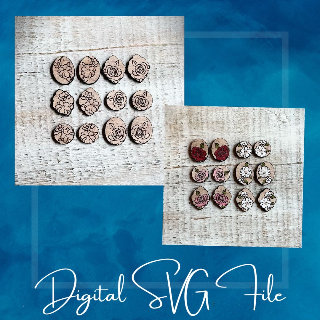 Hand Drawn *engraved* Floral Earring Stud SVG Glowforge Laser SVG File ...
