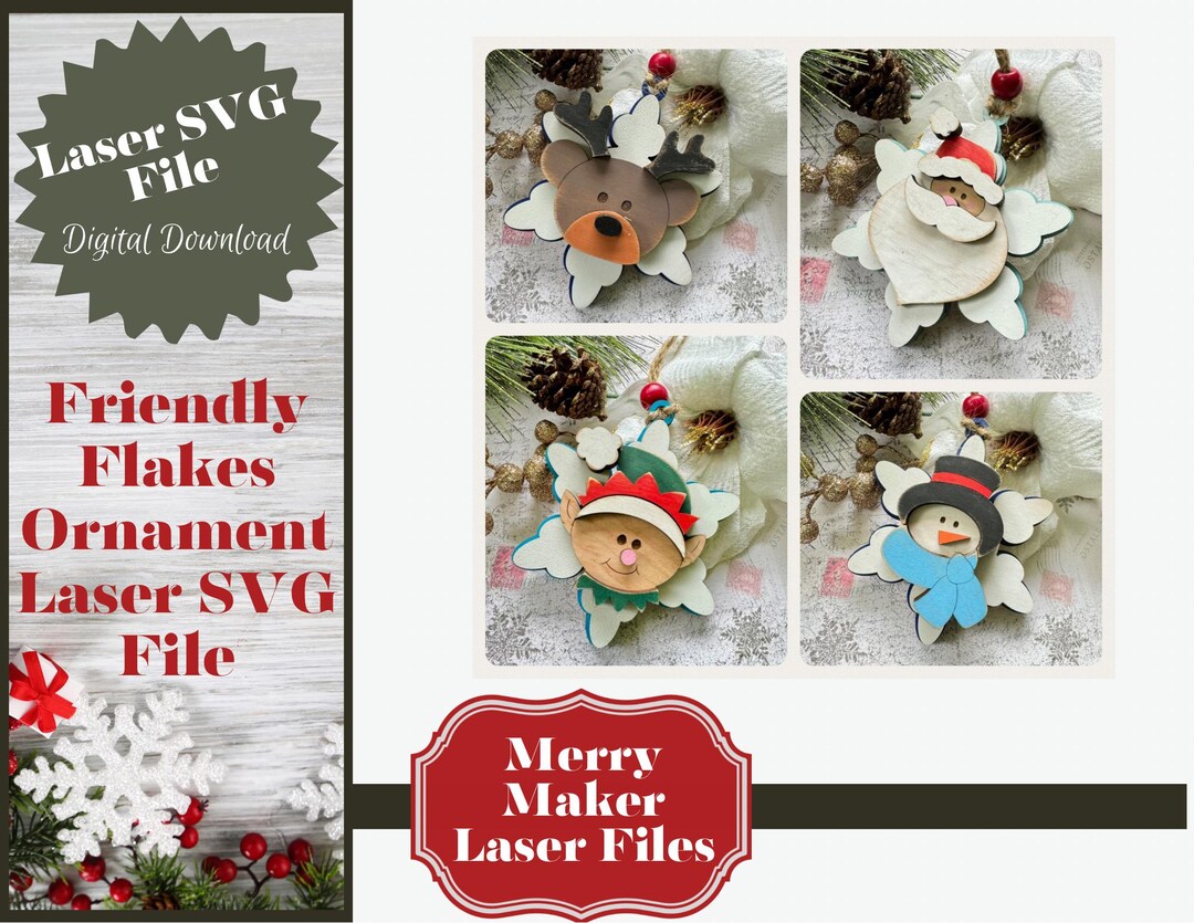 Friendly Flakes Christmas Ornament SVG Laser File - Etsy