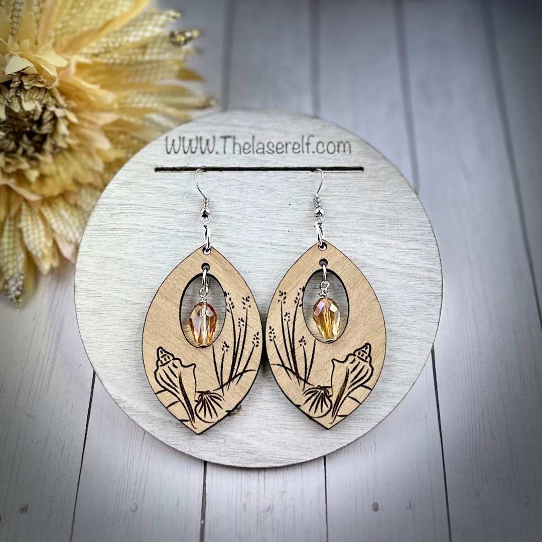 Hand Drawn *engraved* Beach Shell Bead Drop Earring SVG Glowforge Laser ...