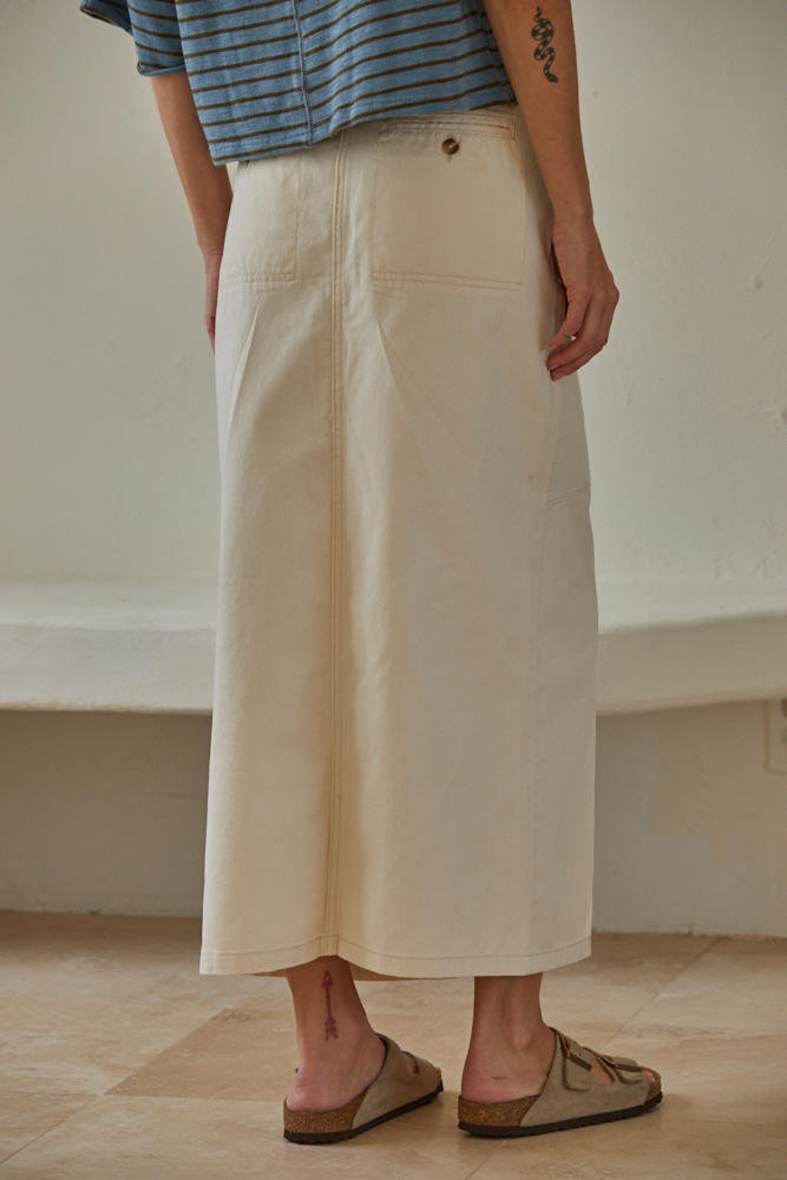 Jeni Denim Midi Skirt Cream White Front Slit Tie Waist Belt Skirt - Etsy