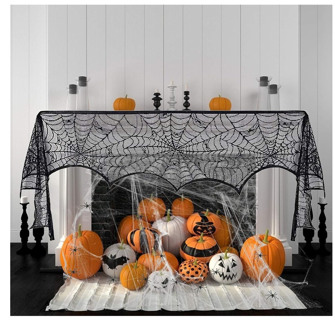 Halloween Spider Cloth Black Lace Spider Tablecloth Halloween - Etsy