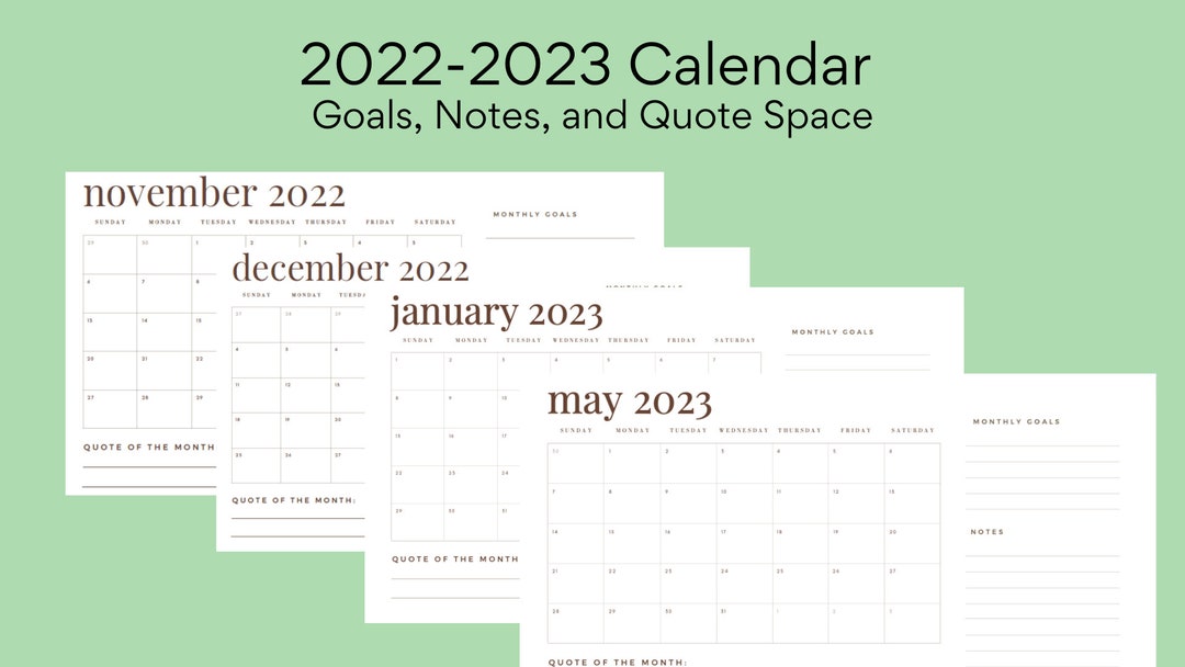 2022-2023 Monthly Calendar Printable - Etsy