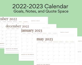 2022 2023 Calendar / Monthly Planner / Printable Calendar / Letter Size ...