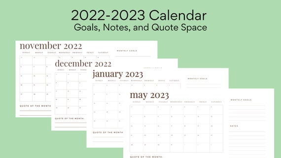 2022-2023 Monthly Calendar Printable - Etsy