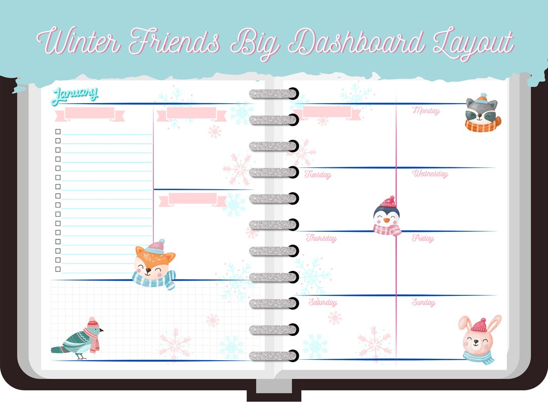 Winter Animal Friends Snow January BIG Dashboard Layout Printable - Etsy