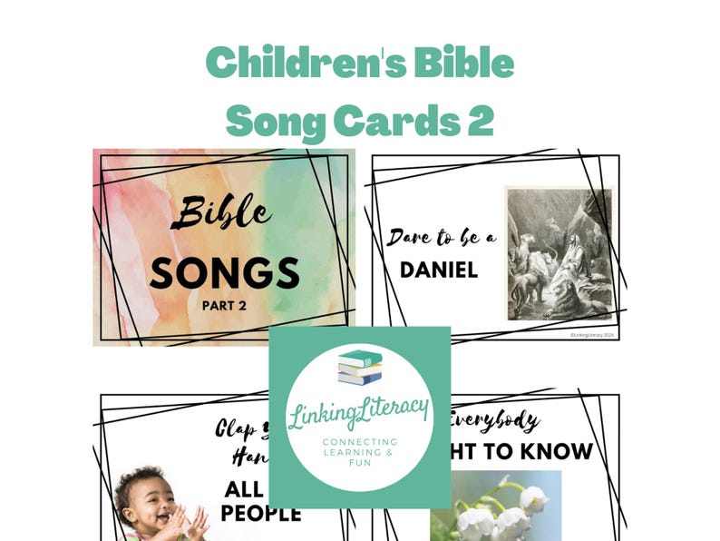 Part 2 Children's Bible Song Cards Visual for Sunday School or Home ...