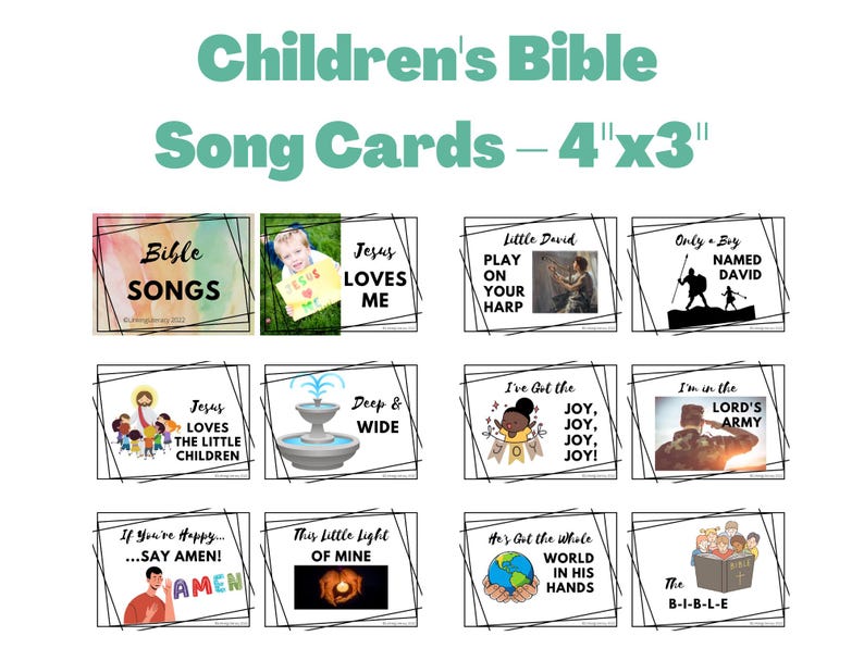 Part 1 Children's Ministry Bible Song Visual Cards Sunday School Visual ...