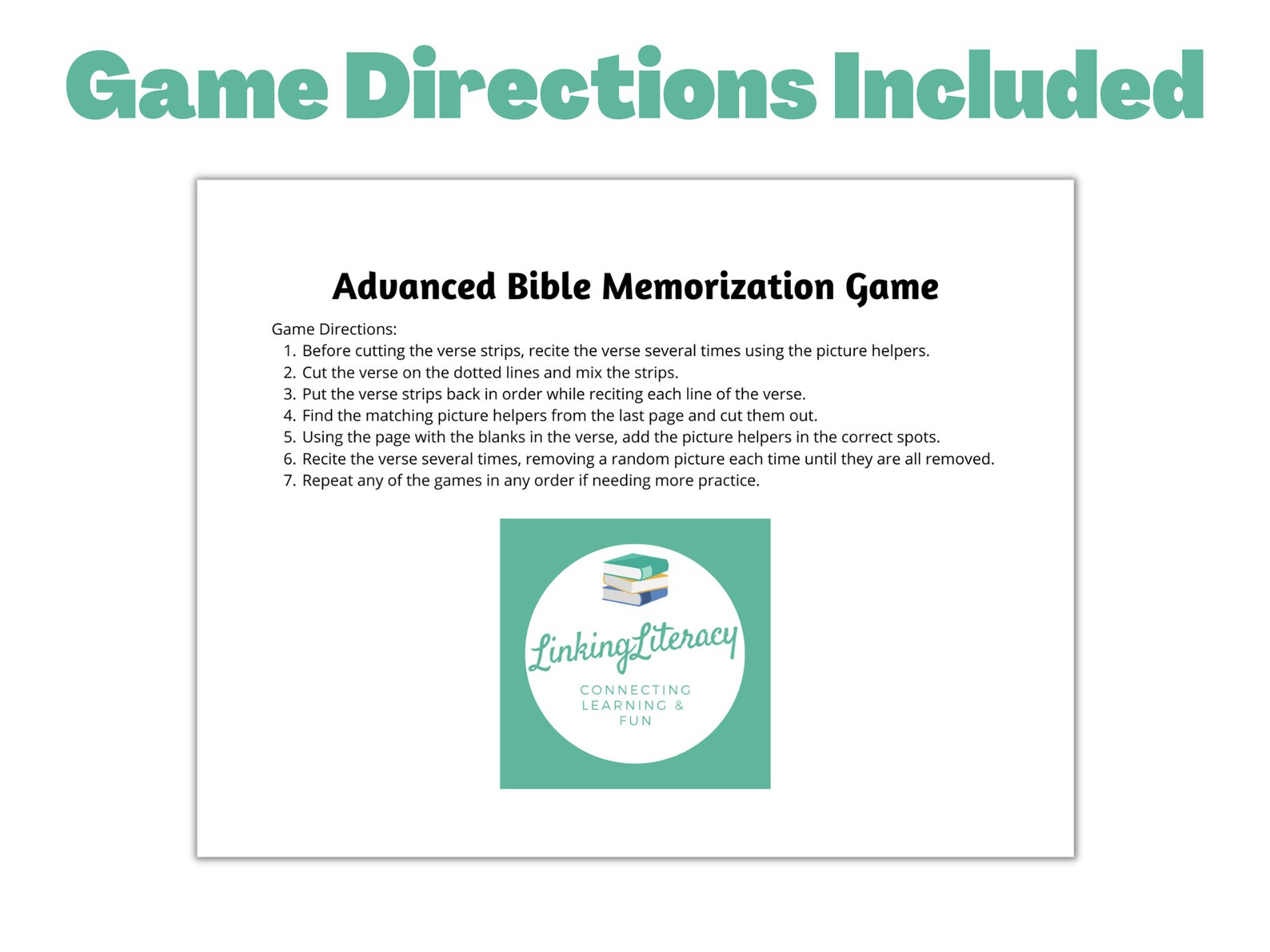 Bible Memorization Game (advanced) Sunday School or Homeschool Bible ...