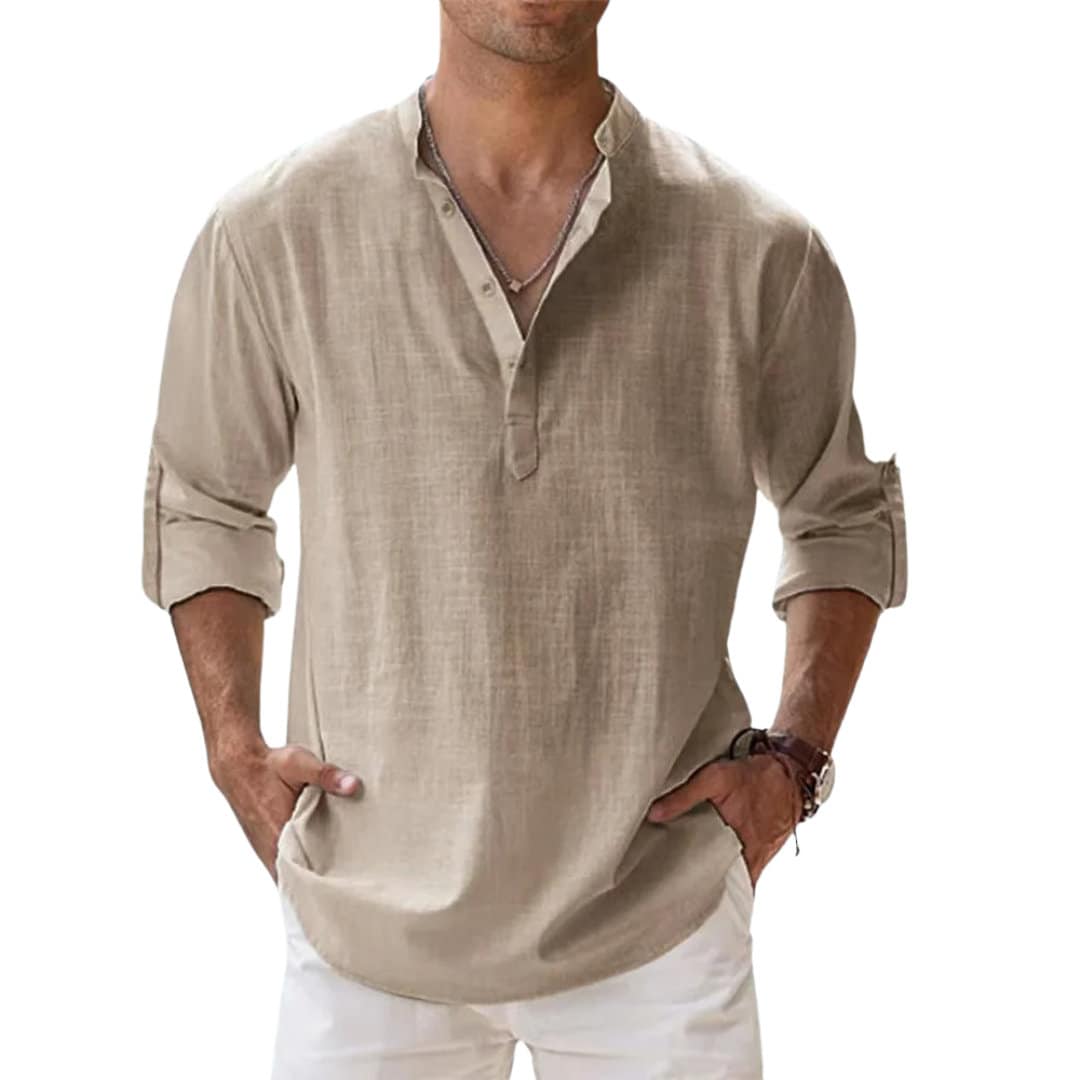 Men's Linen Shirt Classic Long Sleeve Cotton Shirt Gift for Him Henley ...