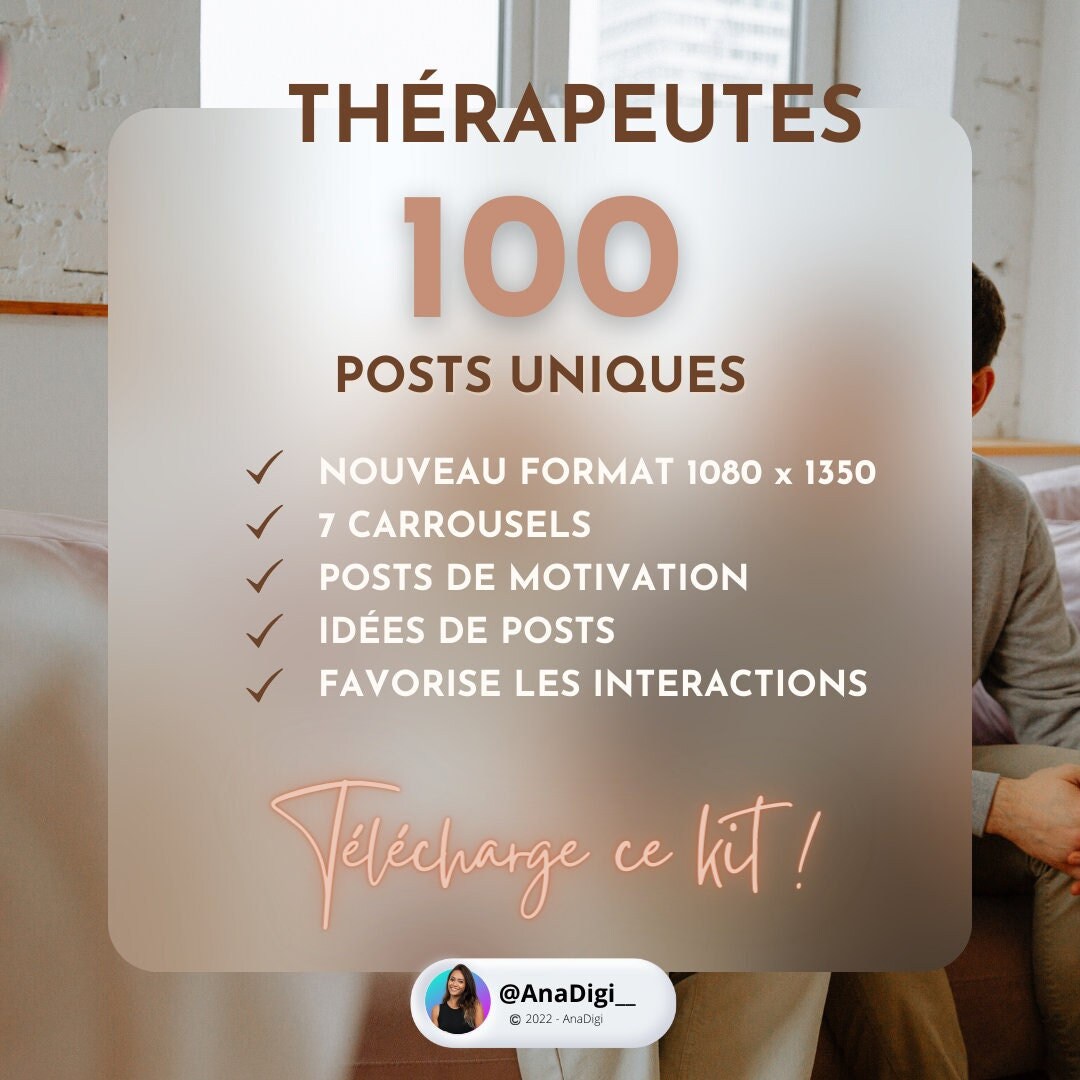 Kit of 100 French Instagram Posts for Therapists, Infinitely Editable ...