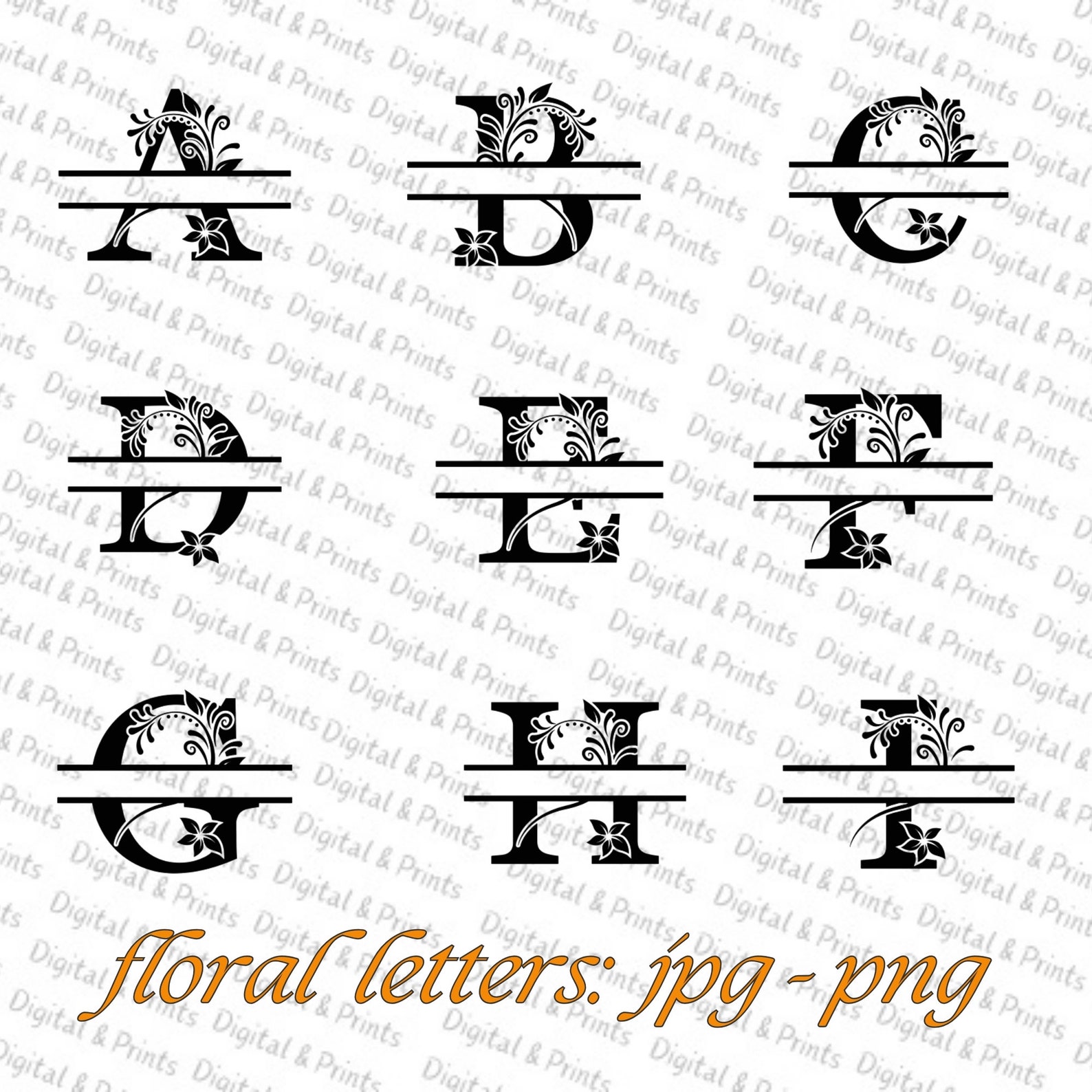 Split Monogram Bundle, Wedding Name Monogram, Floral Monogram, Floral ...