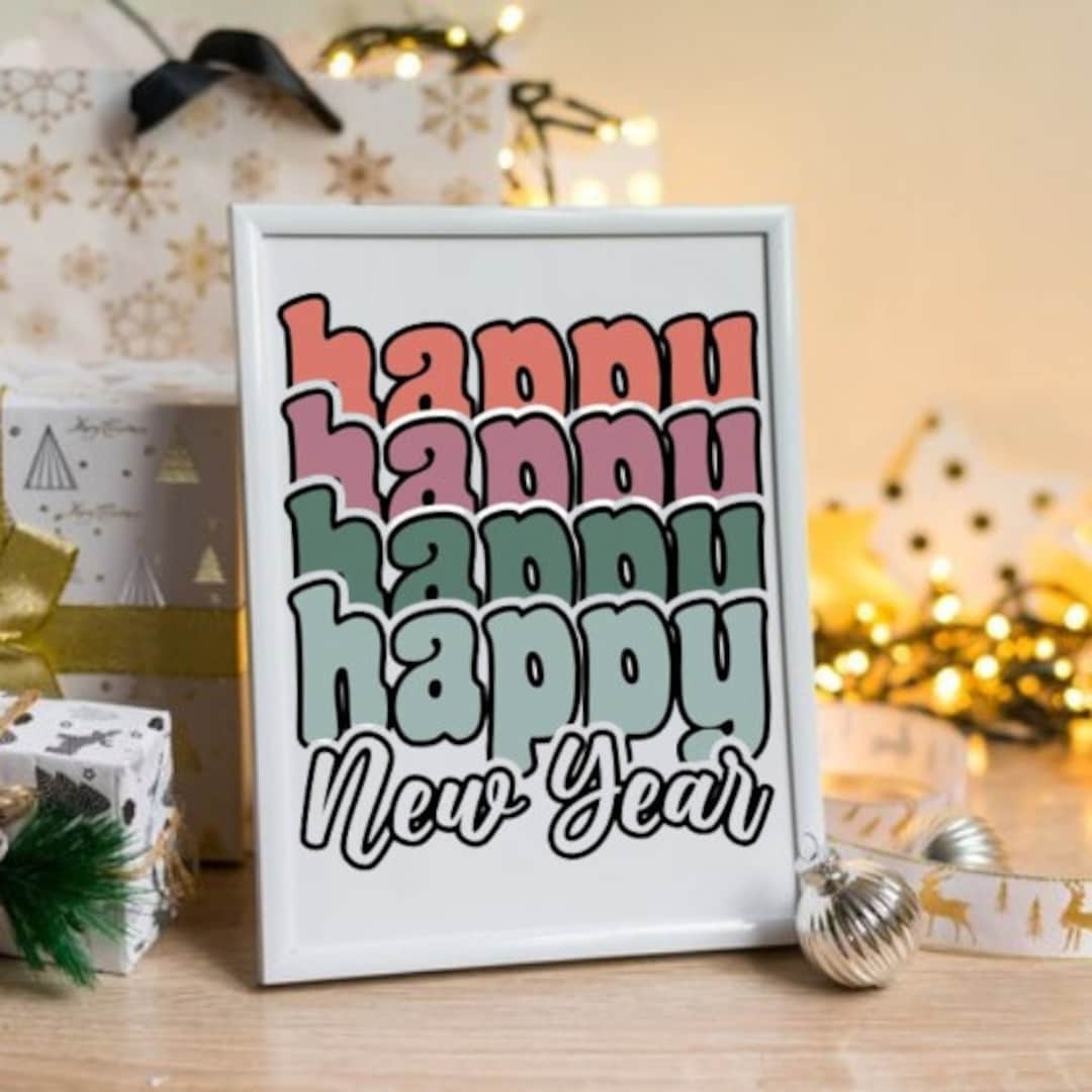 2024 Printable New Year Decorations, Happy New Year Wall Art, Retro NYE ...
