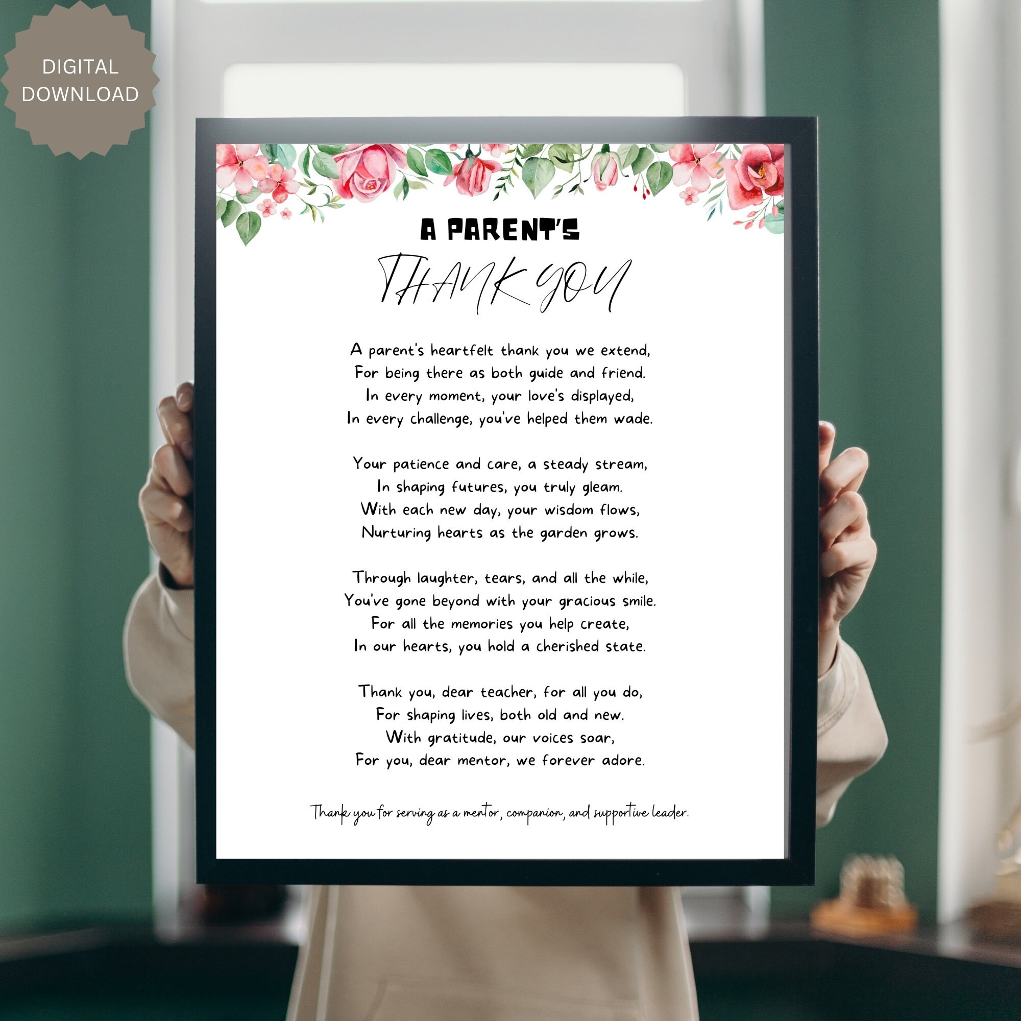 Teacher Appreciation Poem Printable, Parent's Thank You Gift, End of ...