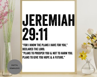Printable Jeremiah 29 :11 Bible Verse Green Leaf Watercolor Print for I ...